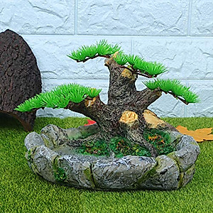 POPETPOP Reptile Water Bowl for Reptile Tank Decor - Reptile Platform Resin Tree Trunk Design Reptile Feeding Bowl Water and Food Dish for Lizard, Gecko, Snake, Tortoise