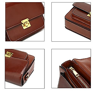 LL LOPPOP Small Retro Split Genuine Leather Crossbody Shoulder Bag for Women, Clutch Square Purses Handbags with Two Adjustable Straps 204204