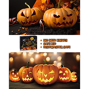 JUSTOTRY Pumpkin Carving Kit with Hammer Safe for kids, Halloween Pumpkin Carving Tools, Durable Stainless Steel Non-knife Pumpkin Carving Stencils, Pumpkin Carving Set for Adults, 16 PCS