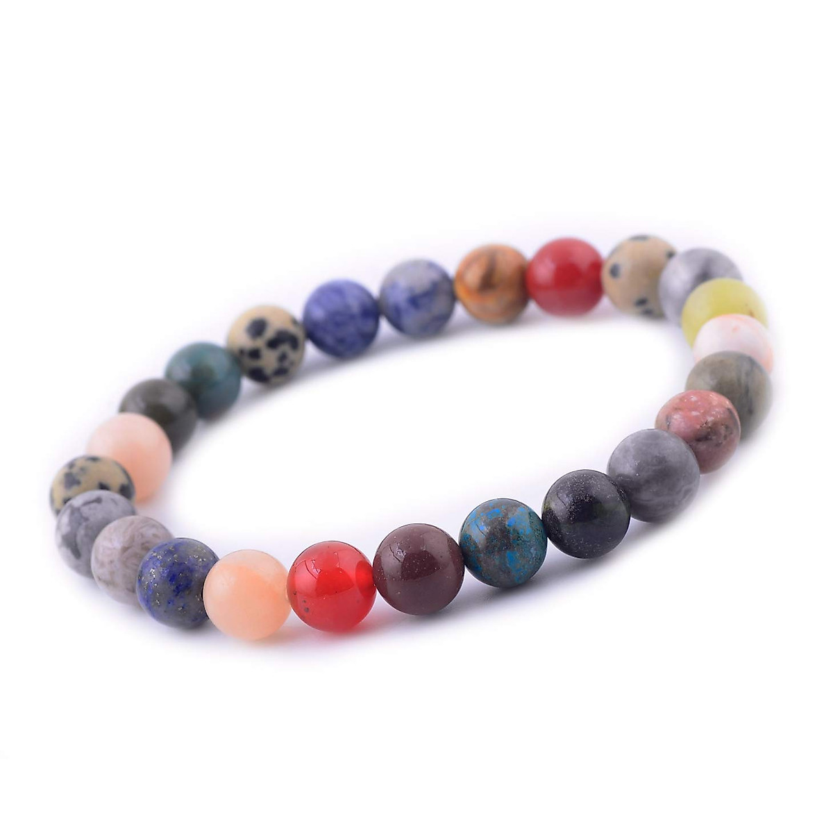 Natural Stone Beads 200pcs Mixed 8mm Round Genuine Real Stone Beading Loose Gemstone Hole Size 1mm DIY Charm Smooth Beads for Bracelet Necklace Earrings Jewelry Making (Stone Beads Mix 200pcs)