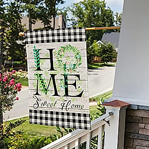 Spring Garden Flag Home Sweet Home Buffalo Plaid Decor Farmhouse Rustic 12x18 Double Sided Burlap Vertical Yard Decor Patio Lawn Outdoor Decorate(HOME)