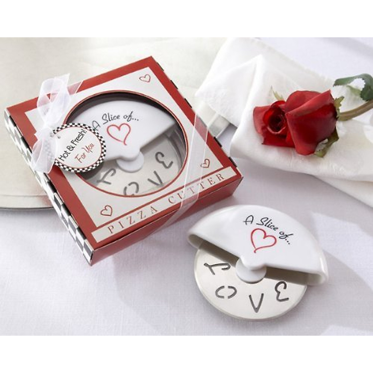 Kate Aspen "A Slice of Love" Stainless Steel Pizza Cutter Wheel in Miniature Pizza Box, Wedding Favor, Bridal Shower Favor, Stocking Stuffers, Guest Prizes
