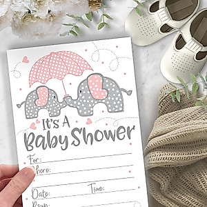 Pink Elephant Girl Baby Shower Invitations (20 Count) with Envelopes