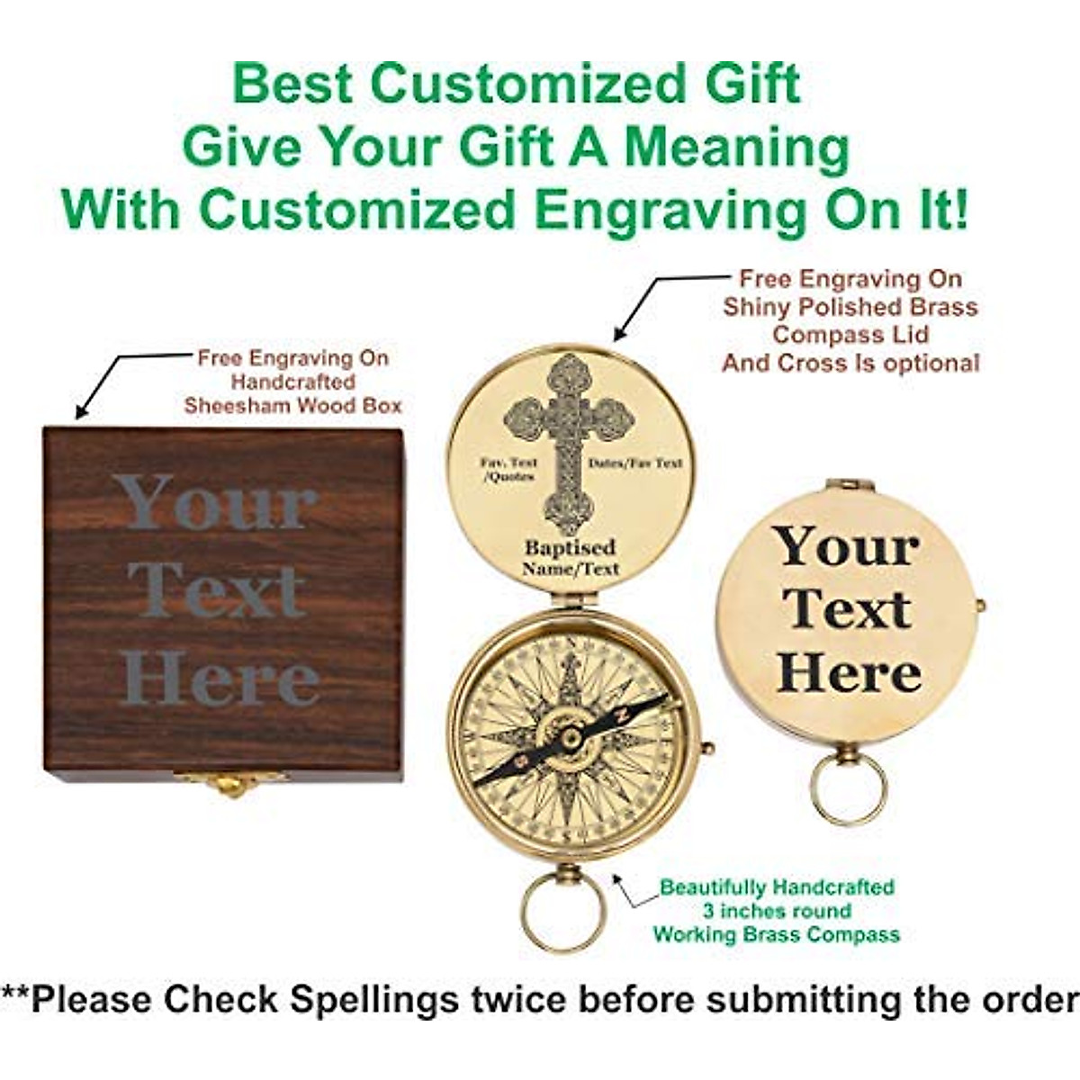 De Cube Personalized Engraved Compass, Baptism Gift, Christmas giftt, Missionary, Birthday, Confirmation, Graduation Gift, Compass Size 3 inches DAD Gift