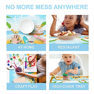 Table Disposable Stick-on Placemats 40 Count for Children Kids Baby Portable Dining Topper Restaurants Mats 12" x 18" Travel Essentials for Toddlers Summer Time Design 10 Sheet Individually Wrapped