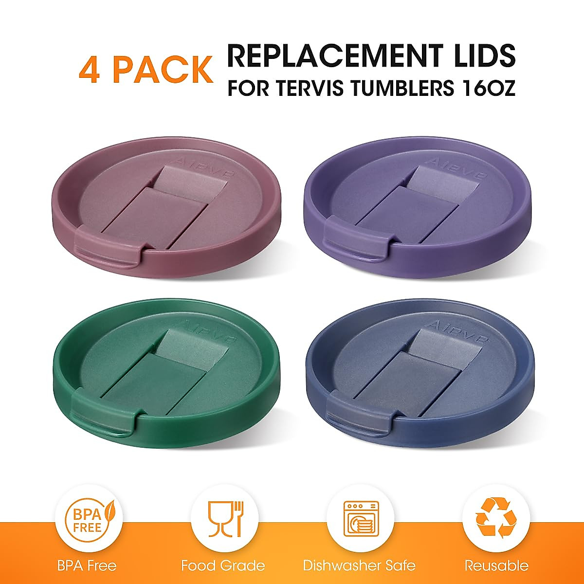 Aieve Tumbler Lid Compatible with Tervis,4Pcs Replacement Covers for 16oz Tumbler,Leak-proof Cup Lid (Blue,Green,Purple and Red)