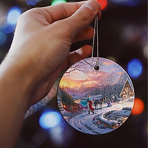 Disney – Cinderella – Bringing Home The Tree – Thomas Kinkade Studios - 3.5” Starfire Prints Hanging Glass Print Accessory – Officially Licensed Collectible | Complimentary Velveteen Gift Bag