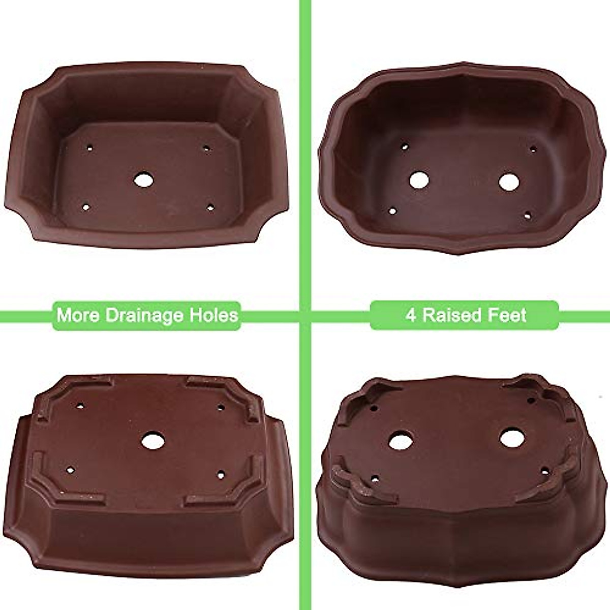 MUZHI 2 Pack 8" Unglazed Ceramic Bonsai Tree Pot Training Planter with Drainage Wiring Hole, Breathable Handmade Zisha Pottery Growing Plant Pot with Mesh Drip Tray Indoor Outdoor