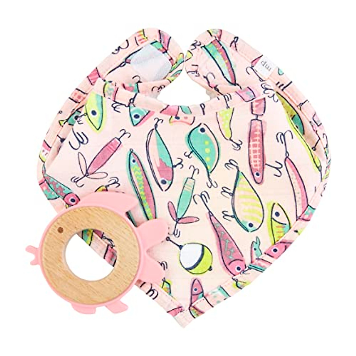 Pink Fishing Lure Teether Bib Set