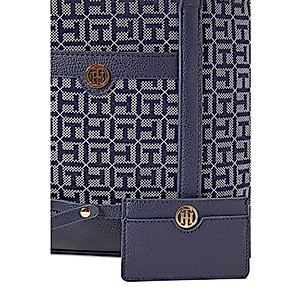 Tommy Hilfiger Gretta II Convertible Satchel with Hangoff Square Monogram Jacquard Stone/Navy One Size