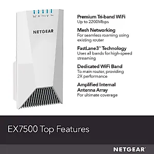 NETGEAR Nighthawk Mesh X4S Wall-Plug Tri-Band WiFi Mesh Extender - White (Renewed)