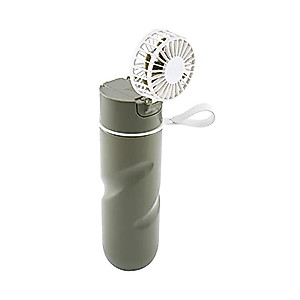 O2COOL Breezy Sip Water Bottle With Removeable Handheld Battery Powered Fan (Olive)