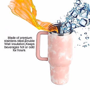 40 oz Tumbler with Handle and Straw Travel Mug Straw Covers Cup Stainless Steel Vacuum Insulated Tumbler for Water, Iced Tea or Coffee, Smoothie (PINK)