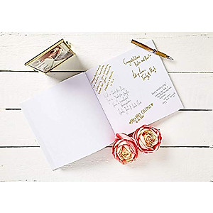 Wedding Guest Book Silver Guestbook - Blank NO Lines - Memory Signature Message Book - Birthday Engagement Party - White Paper Ribbon & Foil Stamping - Thick Paper 32 Page/64 Side Square