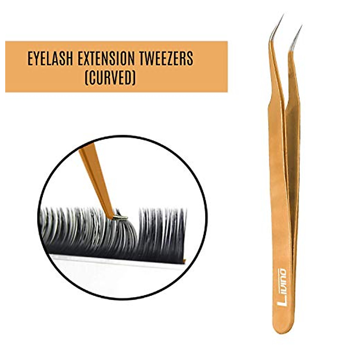 LIVINO Eyelash Extension Tweezers Straight - Set of 2 Stainless Steel Extension Tweezers with Curved Tip - Eyelash Extension Supplies Nipper for Eyelash Extensions Eyelash Tweezers