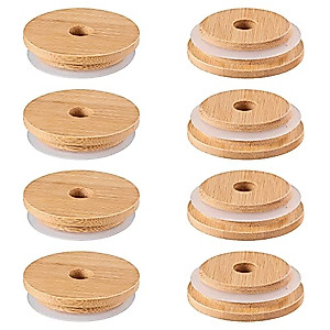 DOITOOL 8Pcs Bamboo Jar Lids with Straw Hole, Reusable Bamboo Lids for Beer Can Glass, 70mm Bamboo Mason Jar Lids with Straw Hole for Wide Mouth Mason Jar (8pcs)