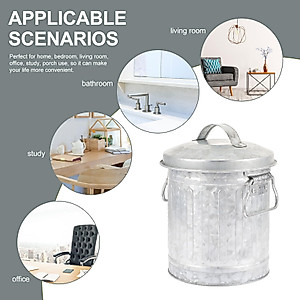 Cabilock Galvanized Trash Can Bucket with Lid Mini Desktop Wastebasket Rubbish Bin Garbage Waste Basket Vintage Farmhouse Metal Utility Pail Flower Pot Pen Pencil Holder L