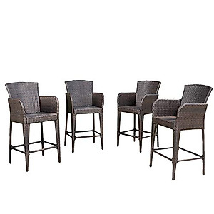 Christopher Knight Home Anaya 45" Wicker Barstools, 4-Pcs Set, Multibrown