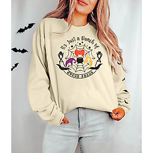 MOUSYA It's Just A Bunch of Hocus Pocus Sweatshirt Women Halloween Sanderson Sisters Graphic Long Sleeve Pullover Shirt Apricot
