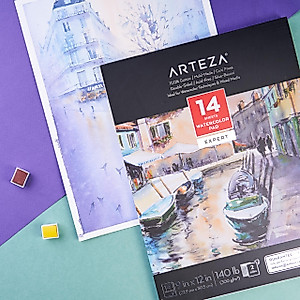 ARTEZA Watercolor Paper, 14 Sheets, 9x12 Inches Watercolor Pad, 140lb/300gsm, 100% Cotton, Double-Sided, Cold Press, Acid Free Art Paper