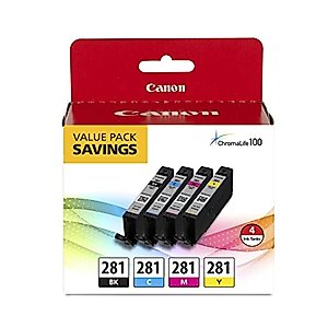 Canon CLI-281 XL BKCMY Four Color Value Pack Compatible to TR8520, TR7520, TS9120 Series,TS8120 Series, TS6120 Series, TS9521C, TS9520, TS8220 Series, TS6220 Series