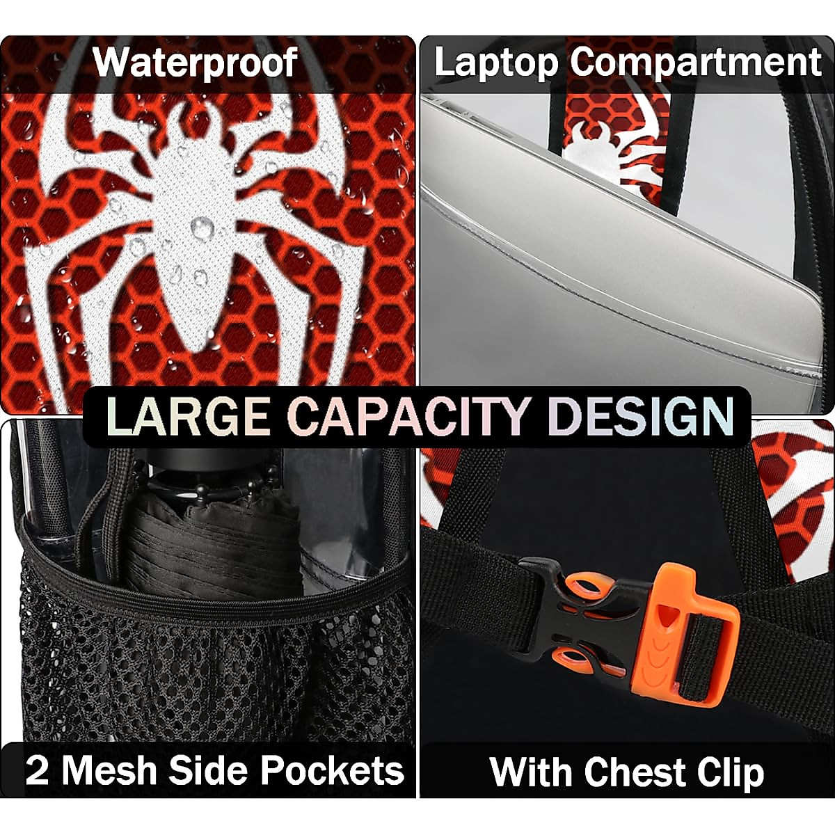 Yzrwebo Spiders Pattern Heavy Duty Clear Backpack Geometric Large See Through Backpacks PVC Transparent Backpack Clear Bag for Women Men Security Stadium Work Travel Events Concert