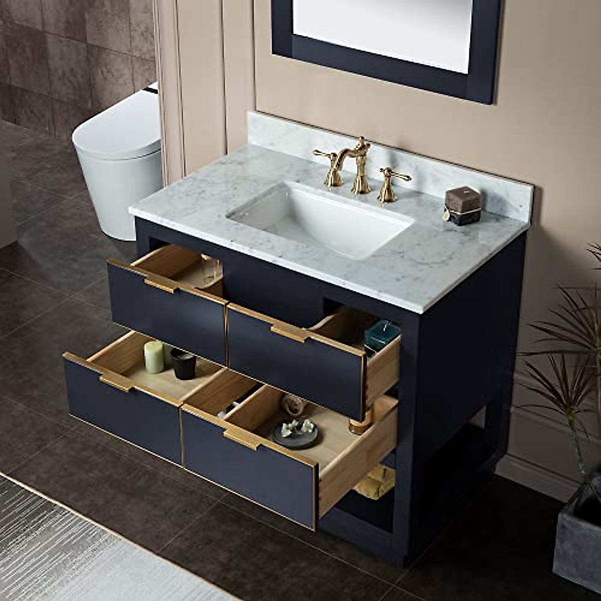 Woodbridge Venice-3621-Grey-G+ CAVT3722-8 Vanity with top, 37"x22", Grey with Gold Trim