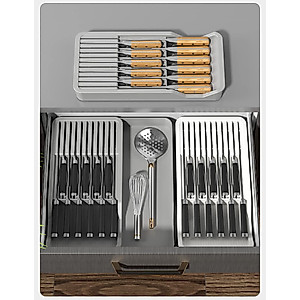 Gymnacy In Drawer Knife Block, Kitchen Knife Drawer Organizer, Expandable Knife Holder Insert for 11 Knives (Gray)