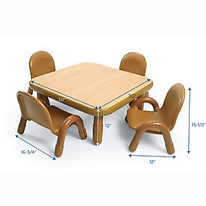 Angeles Baseline Toddler Square Table and Chairs Set, Natural Wood – Includes One 30”, 12” High Square Table and Four 5” High Chairs – Durable, Lightweight, Easy to Move