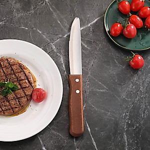 New Star Foodservice 58925 10-Inch Steak Knife, 5-Inch Rounded Serrated Blade with Wood Handle, Jumbo, Set of 12