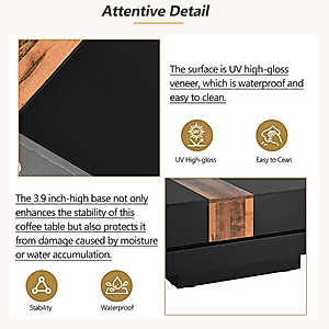 Bellemave Square Coffee Table High Gloss Center Table with Sliding Tabletop, Multi-Storage Sofa Table Extendable Cocktail Table with Hidden Storage Compartment for Living Room (Black)