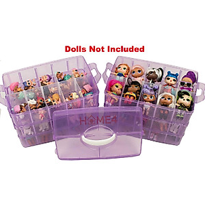 HOME4 No BPA 60 Adjustable Compartments 6 Layers Stackable Storage Container Organizer Carrying Display Case, Compatible with Small Toys Lol, Shopkins, Omg (Dolls Not Included) (Purple)