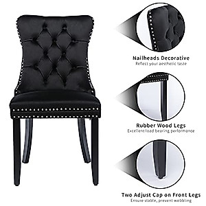 ODUSE-DAILY Black Velvet Dining Chairs Set of 4, Kitchen & Dining Room Chairs Set of 4, Tufted Dining Chairs, Velvet Upholstered Dining Chairs, Solid Wood Frame (Black, 4 Pcs)
