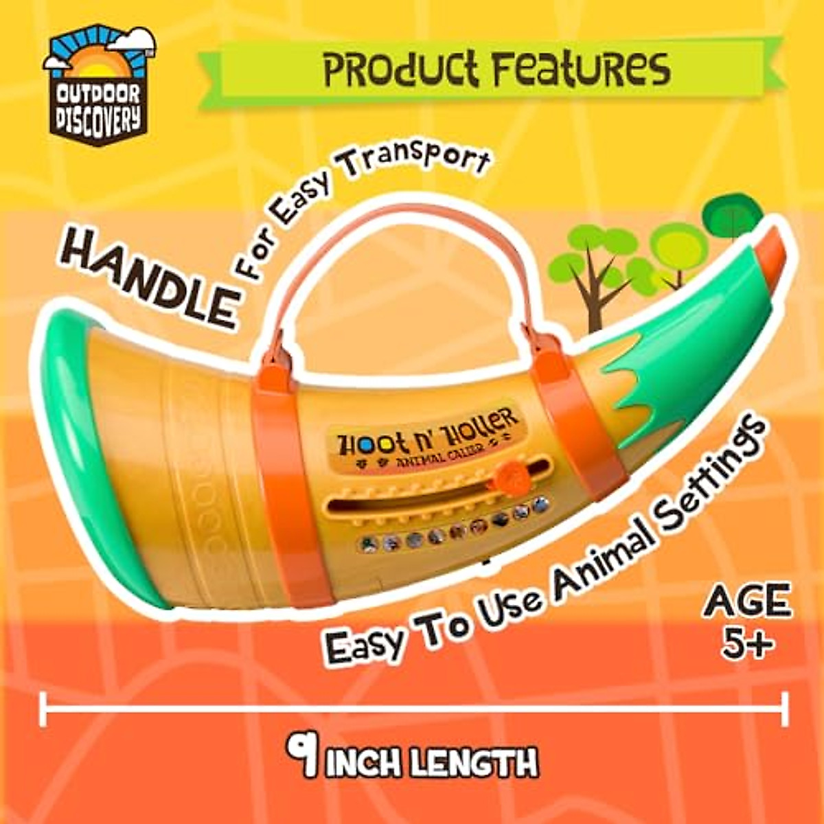 Toysmith Outdoor Discovery, Hoot-N-Hollar Animal Caller, 9" Horn With 9 Animal Sounds, For Boys & Girls Ages 5+