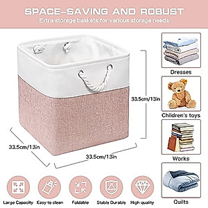 AUSSIY Cube Storage Bin, Collapsible Fabric Storage Bins With Handles, For Clothes Storage, Toys, Book , 13×13×13inches, Pack of 6 (White Pink)