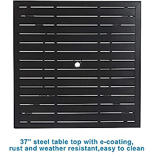 MFSTUDIO 5 PCS Metal Outdoor Patio Furniture Dining Set with 4 Metal Swivel Chairs and Square Dining Table with Umbrella Hole, Black