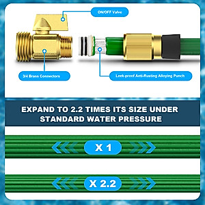 100ft Expandable Garden Hose with 10 Function Nozzles, New Water Hose with 50 Layers Innovative Nano Rubber, 3/4" Solid Brass Fittings, Flexible Hose Expanding Hose