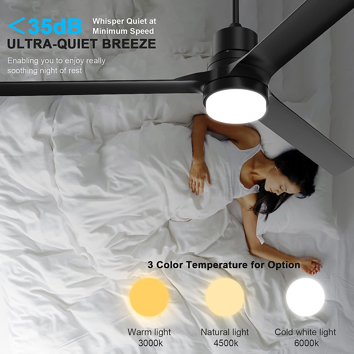 alescu Black Ceiling Fans with Lights,60" Indoor and Outdoor Ceiling Fan with Remote Control, Modern Reversible DC Motor for Patio Bedroom Living Room