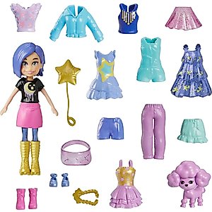 Polly Pocket Travel Toy with 3-inch Doll and 18 Accessories, Puppy and Star-Themed Fashion Pack Playset