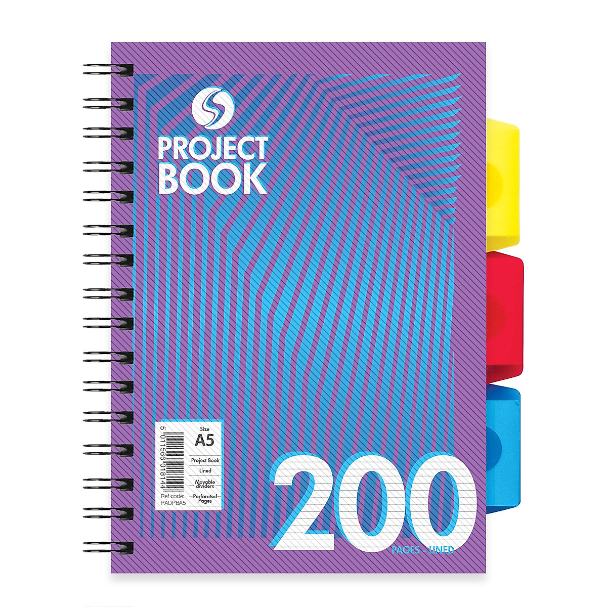 Silvine Daze 200 Page A5 Subject Books with 3 Moveable Dividers [Assorted Pack of 3]