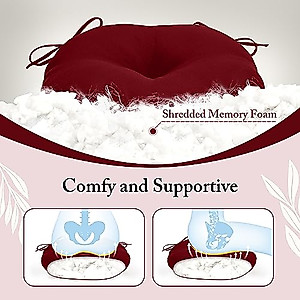 LOVTEX Memory Foam Outdoor Chair Cushions, 2 Pack, Round, 15 Inch, Dark Red, Waterproof, with Ties