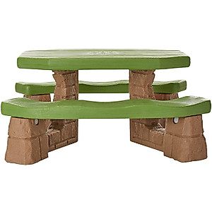 Step2 Naturally Playful Kids Picnic Table with Removeable Umbrella, Indoor/Outdoor Toys, Fits 6 Children, Made of Durable Plastic, For Toddlers 3+ Years Old, Green & Leaves