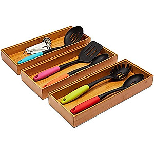 Bamboo Utensil Drawer Organizers for Kitchen (15 x 6 x 2 In, 3 Pack)
