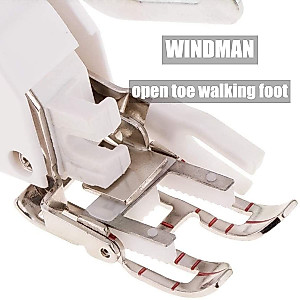 Windman Open Toe Walking Foot W/Guide for Quilting and Sewing Stitch Through Multiple Layers for Brother Singer Janome Sewing Machines