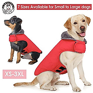 AOFITEE Dog Coat, Winter Dog Jacket Windproof Fleece Cold Weather Coats for Dogs, Warm Dog Winter Vest with Collar & Zipper Leash Hole, Outdoor Pet Apparel for Small Medium Large Dogs, Red 3XL