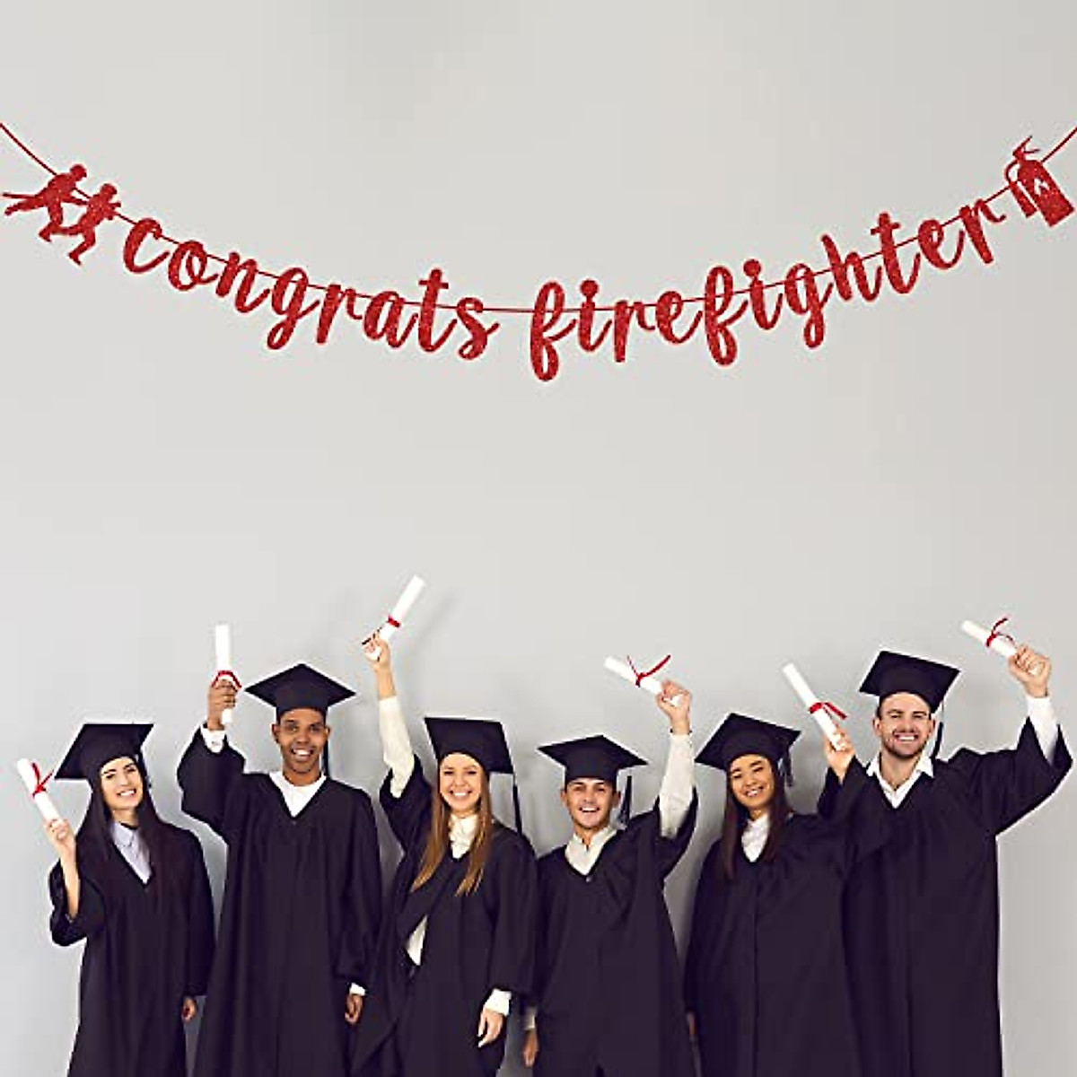 Red Glitter Congrats Firefighter Banner, So Proud of You/Class of 2023/Congrats Grad, 2023 Graduation Party Decorations