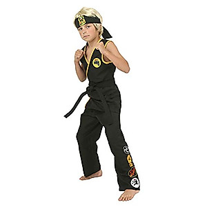 Kids Black Cobra Kai Costume Boys, Sleeveless Karate Gi Uniform Halloween Outfit X-Small