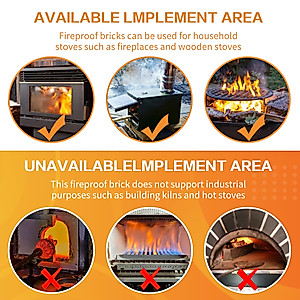 dndsim 12PCS Woodstove Firebricks, Fire Bricks, Size 9" X 4-1/2" X 1-1/4", Fire Bricks for Wood Stove, Fireplaces, Brick Fireplace