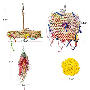 Kukaster Pet Bird Parrot Shredder Toys Set Colorful Bird Chewing Toys Foraging Shredder Toy Parrots Cage Accessories Hanging Toys for Small Lovebird Cockatiel Conures Parakeets Budgie