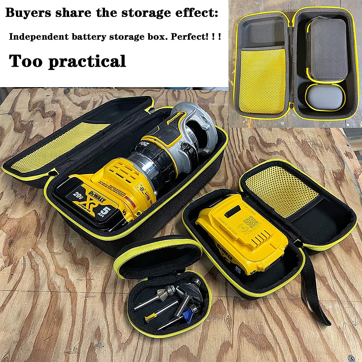 AIKANG 3 Pcs Hard Case,Case for DEWALT 20V Max XR Cordless Router, Brushless(DCW600B),Portable Carrying Storage Bag for Router Bits, Case Only